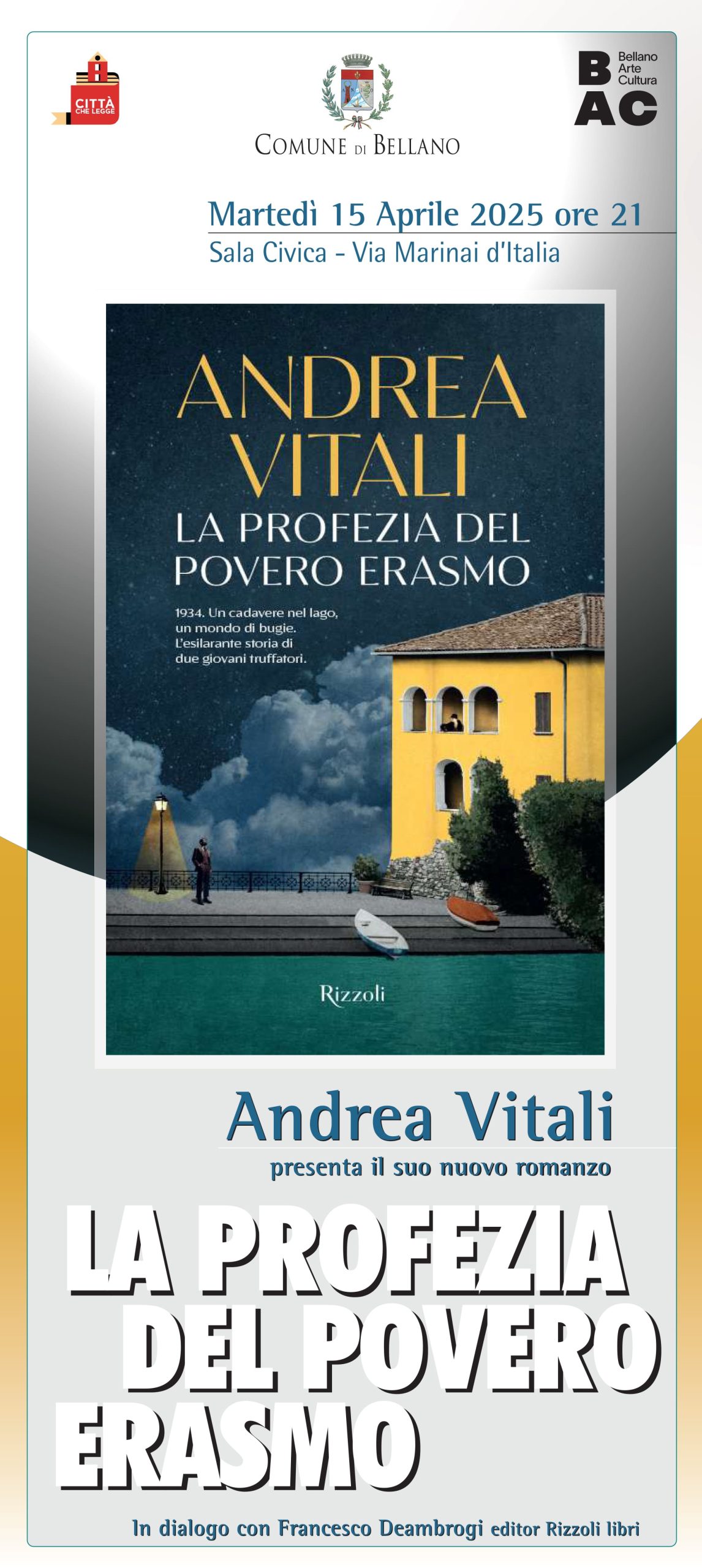 Andrea Vitali presenta il suo nuovo romanzo “La profezia del povero ...